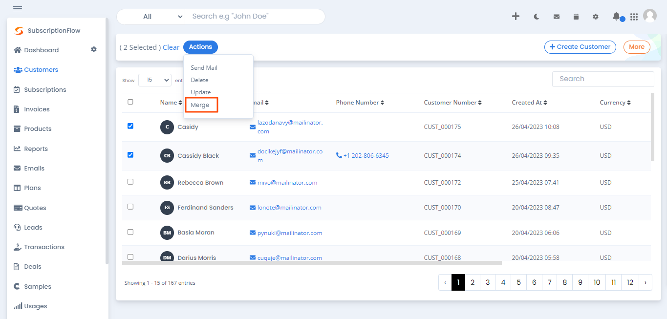 Merge Customers – SubscriptionFlow