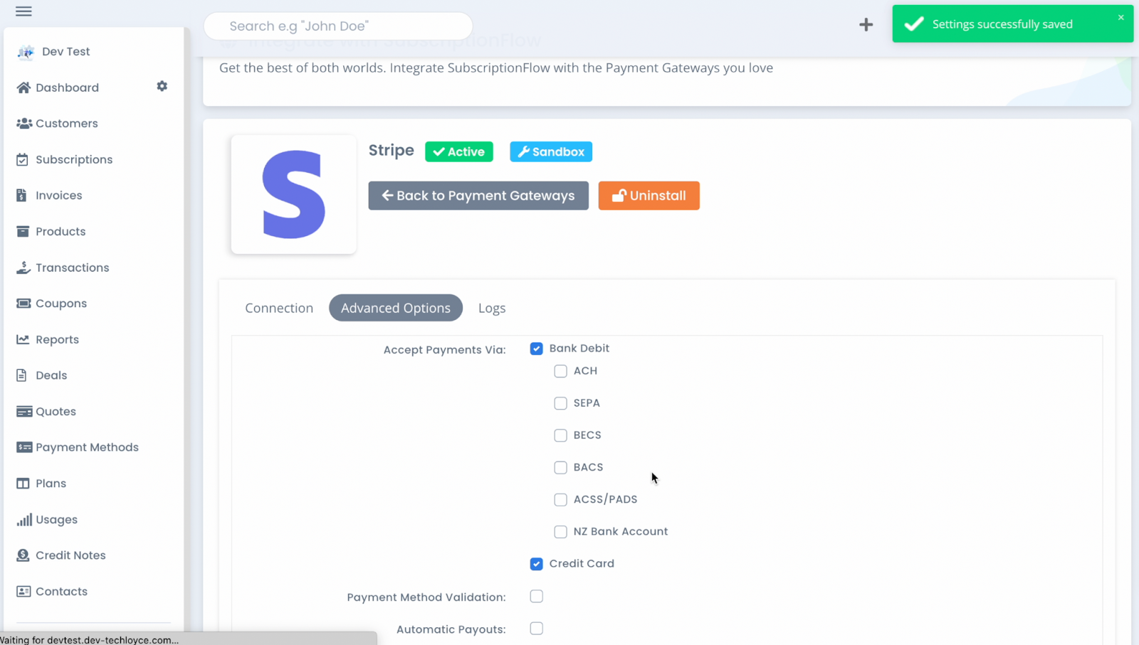 Connect Payment Gateway – SubscriptionFlow