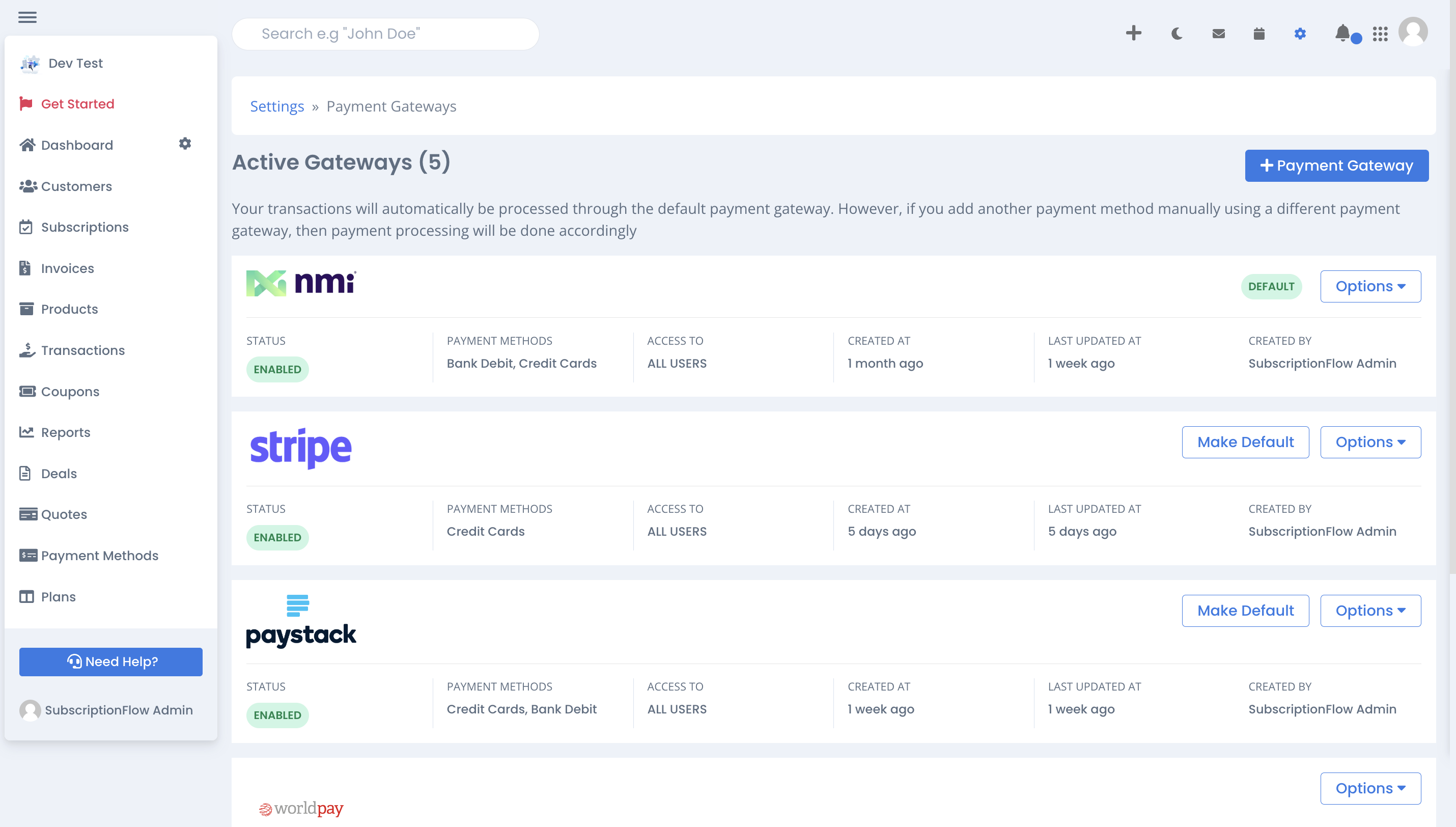Connect Payment Gateway – SubscriptionFlow