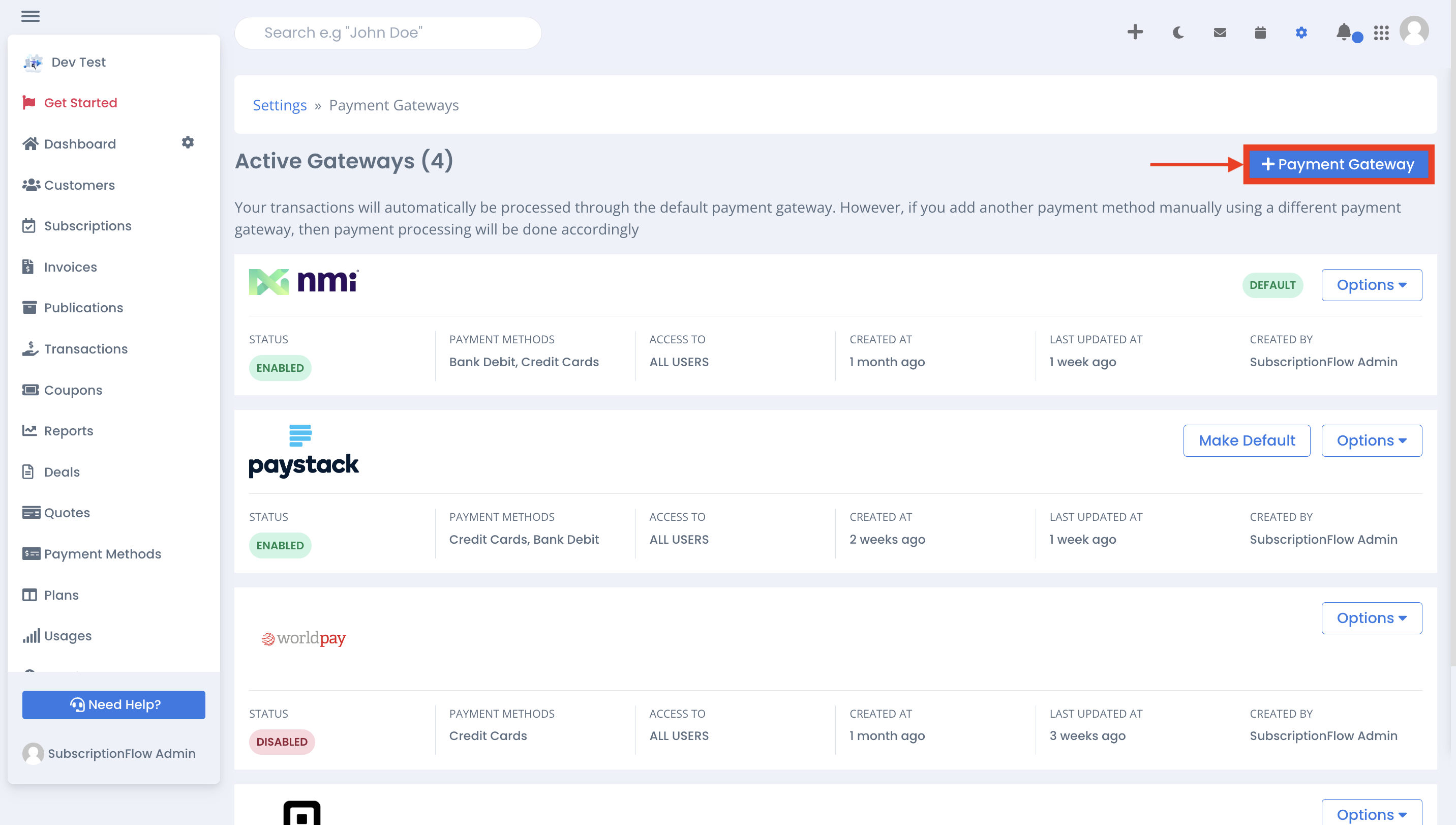 Connect Payment Gateway – SubscriptionFlow