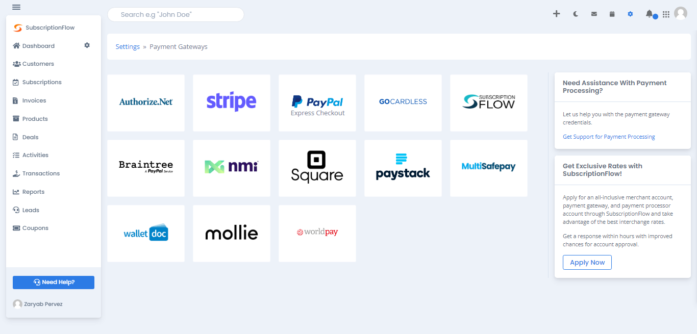 Connect Payment Gateway – SubscriptionFlow