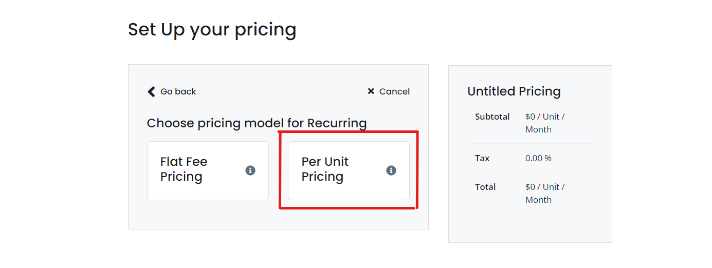 Per Unit Pricing – SubscriptionFlow