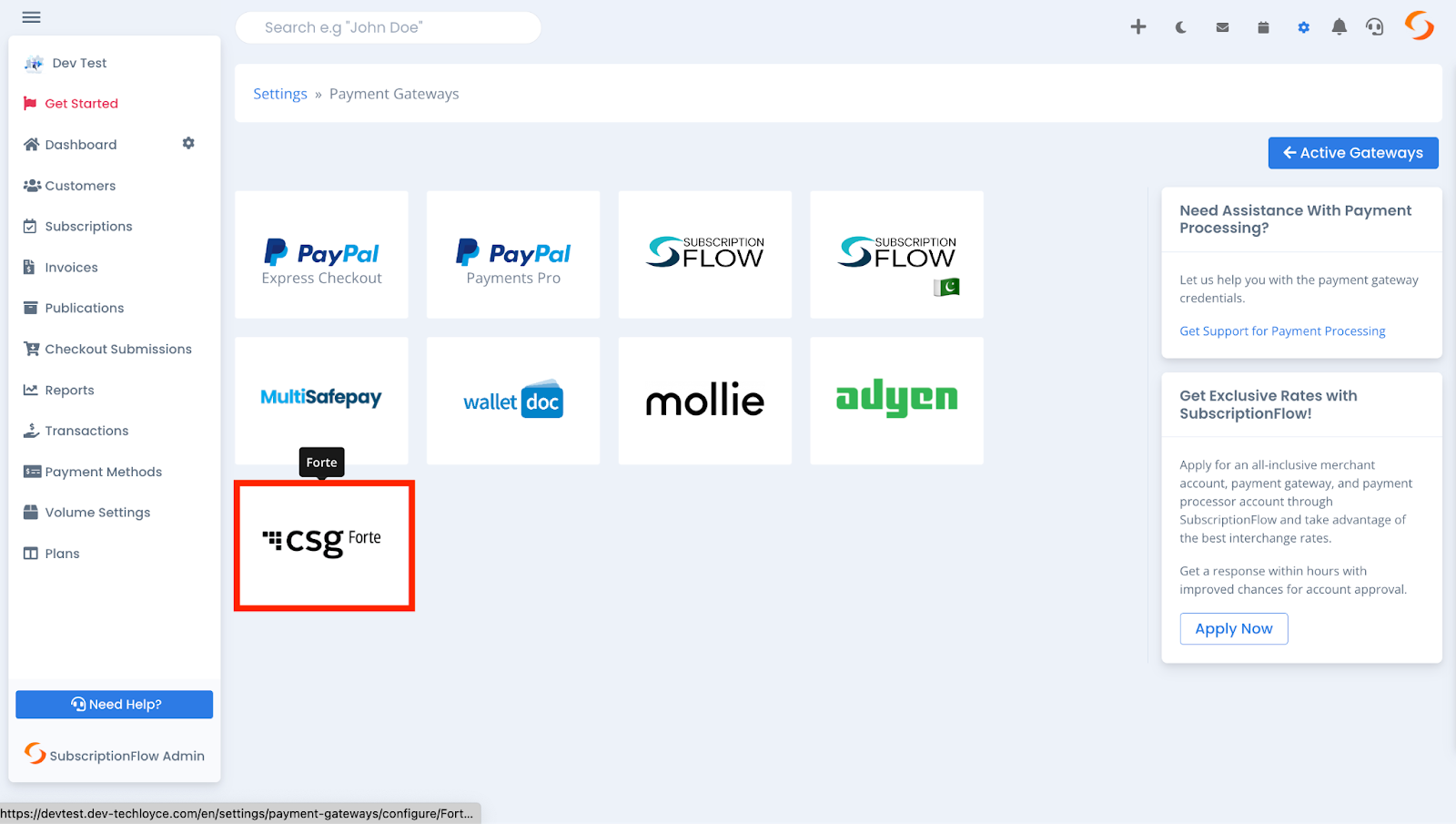 CSG Forte – SubscriptionFlow