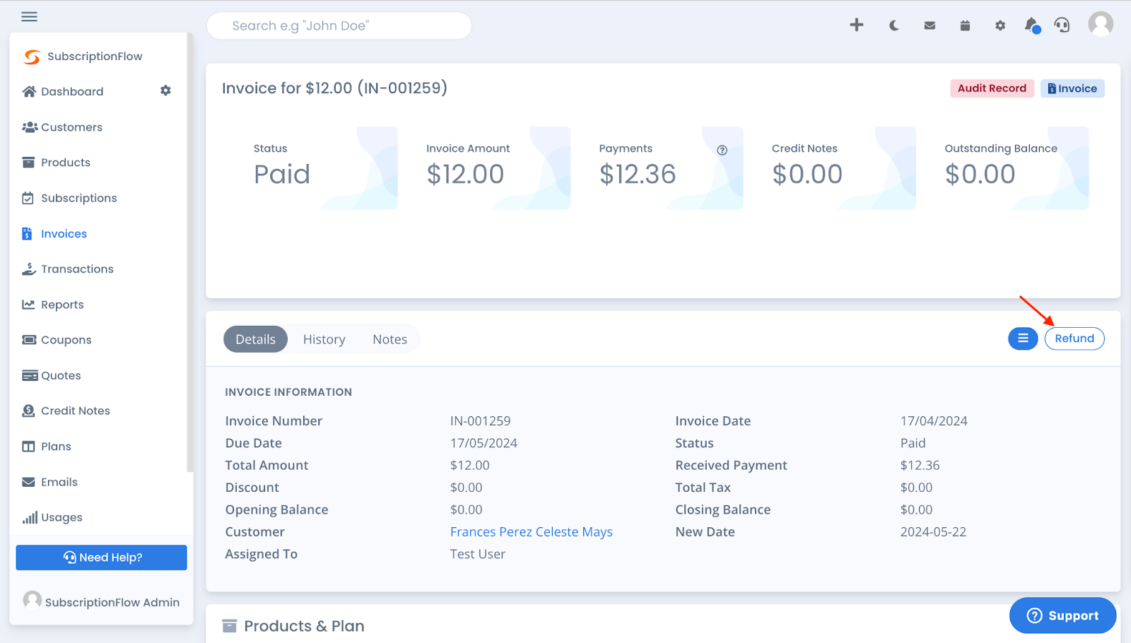 Process a Refund – SubscriptionFlow