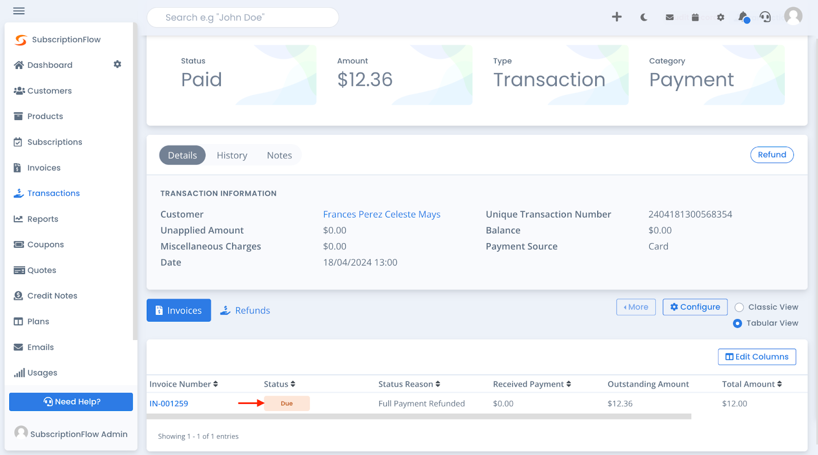 Process a Refund – SubscriptionFlow