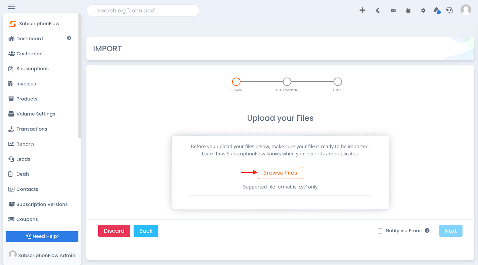 Usages Import – SubscriptionFlow