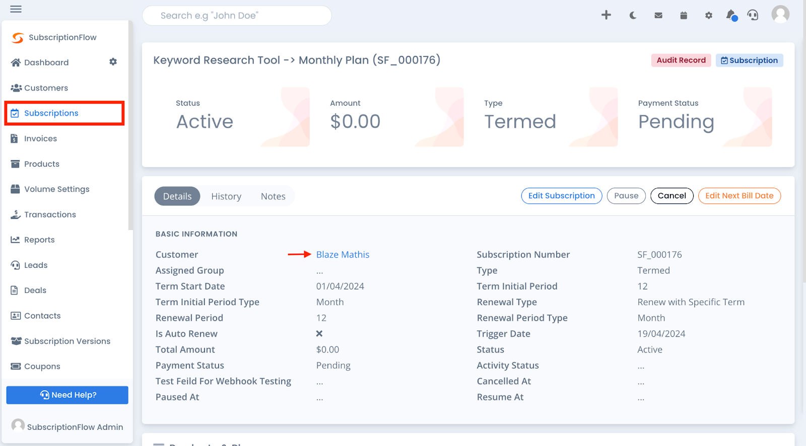 Usages Import – SubscriptionFlow