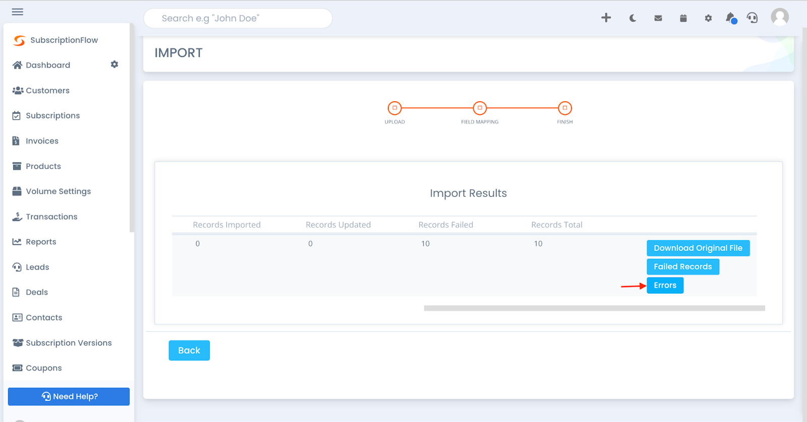Usages Import – SubscriptionFlow