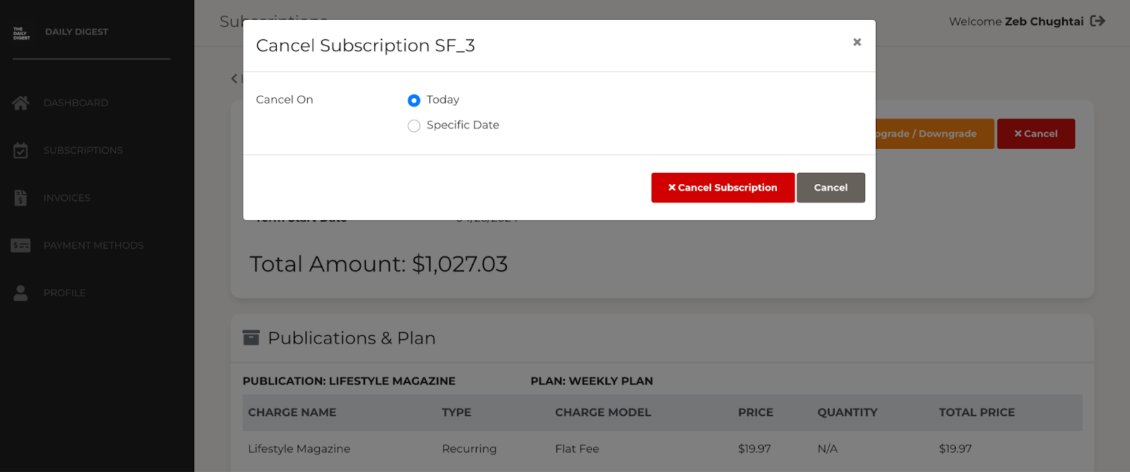 Editing Subscription (Customer) – SubscriptionFlow