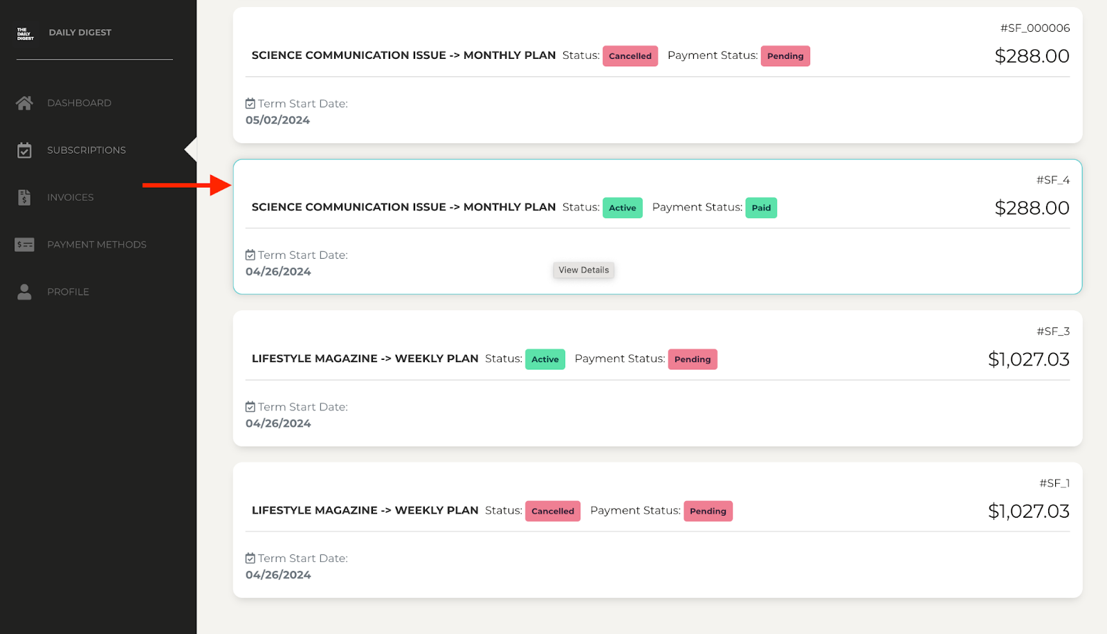 Editing Subscription (Customer) – SubscriptionFlow
