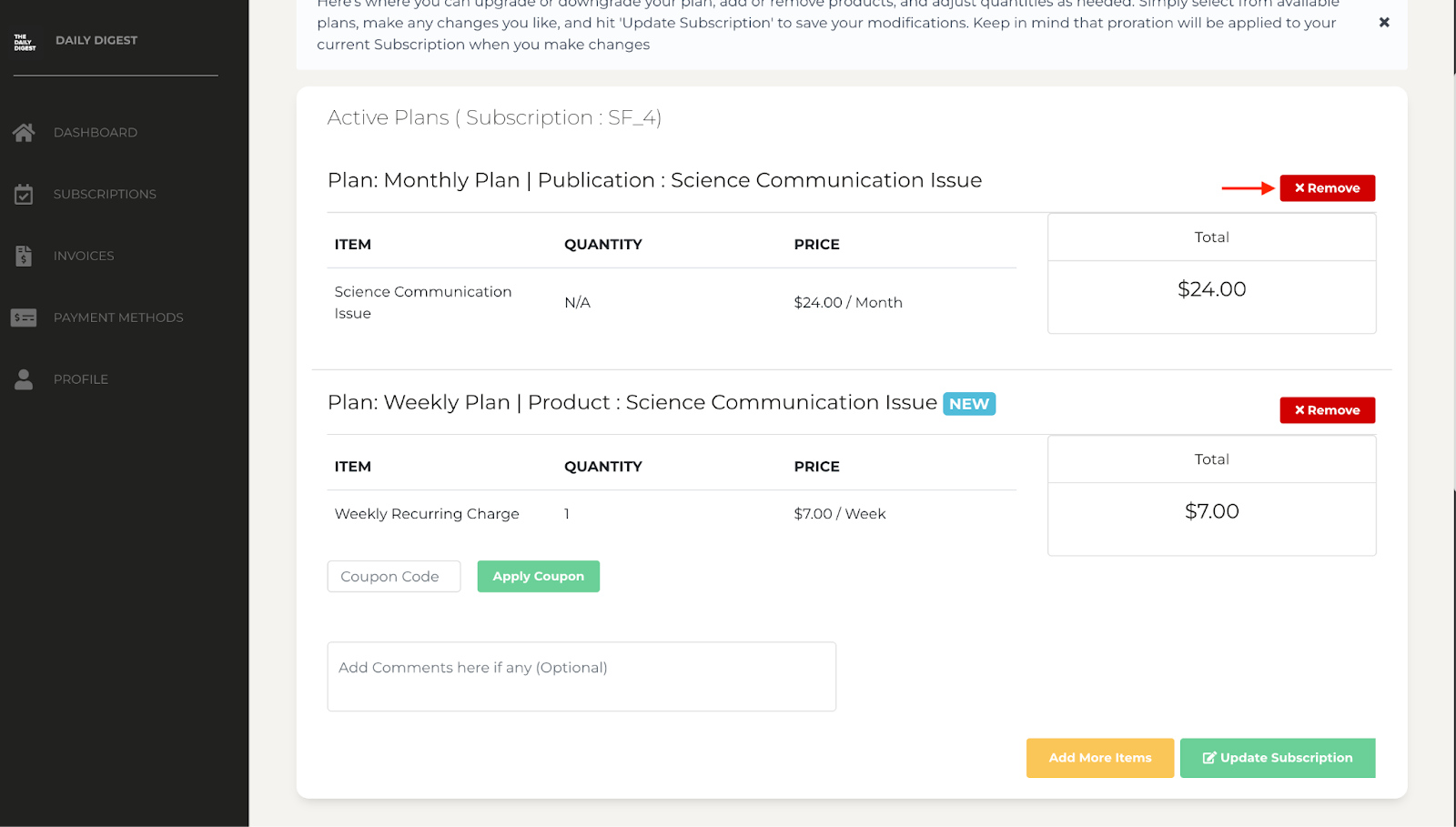 Editing Subscription (Customer) – SubscriptionFlow