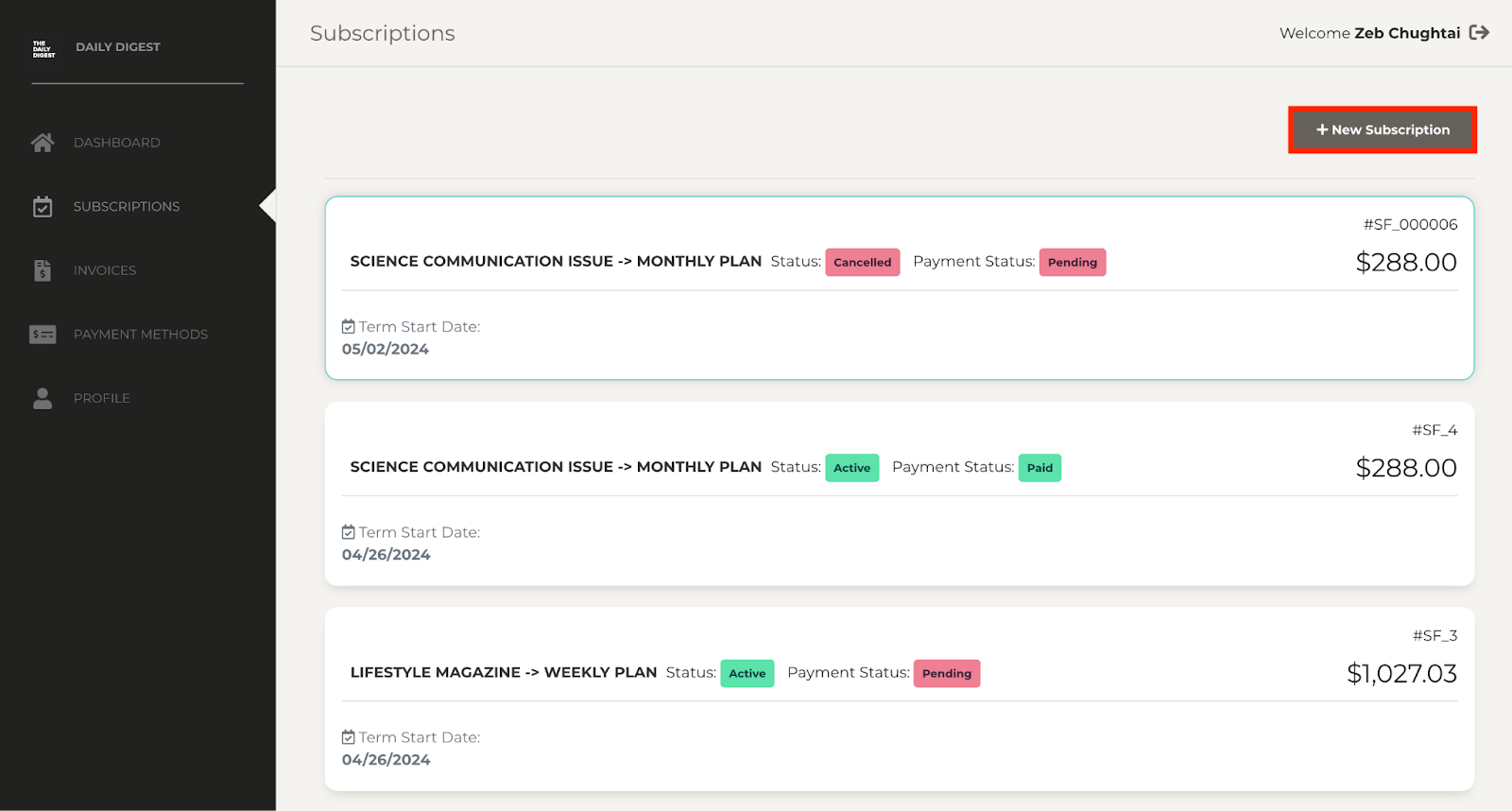 Editing Subscription (Customer) – SubscriptionFlow