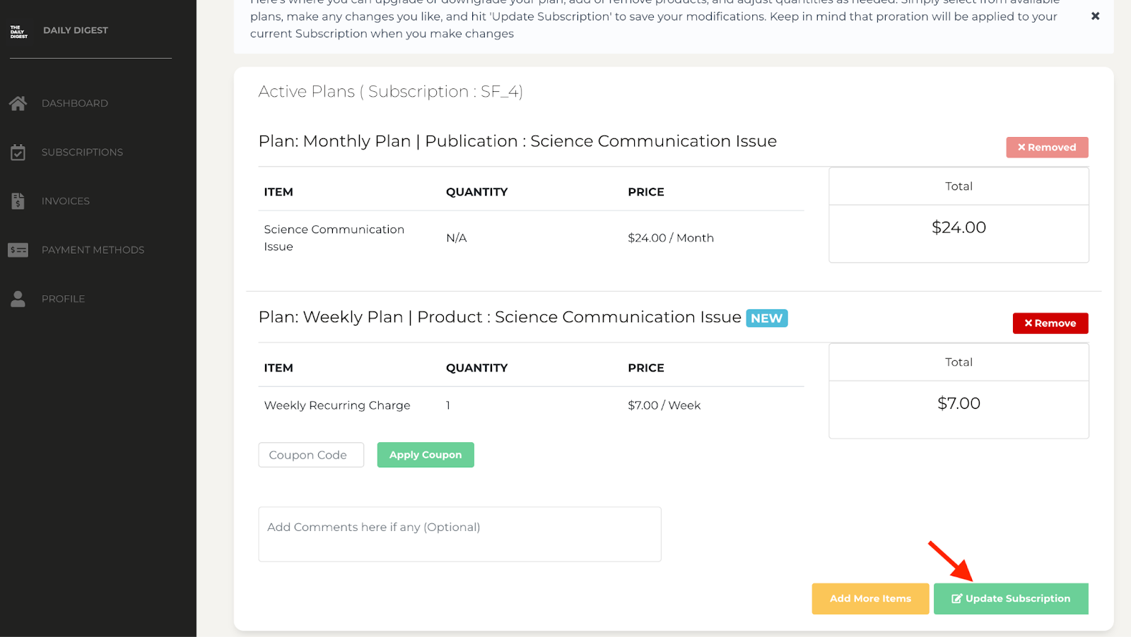 Editing Subscription (Customer) – SubscriptionFlow