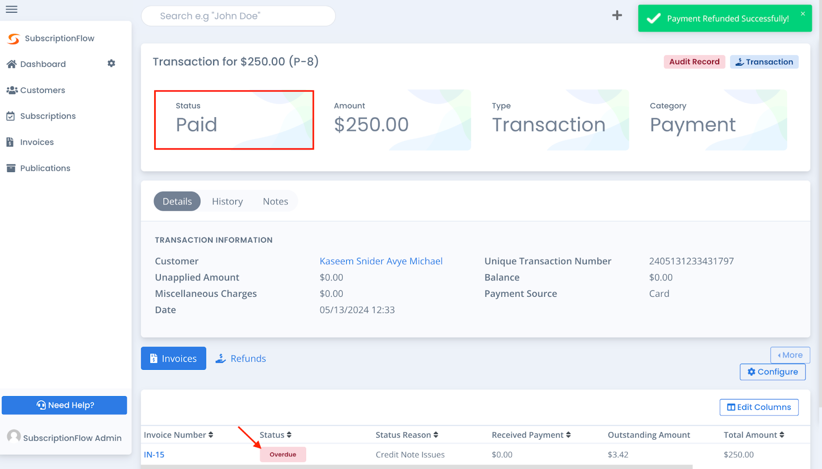 Process a Refund – SubscriptionFlow