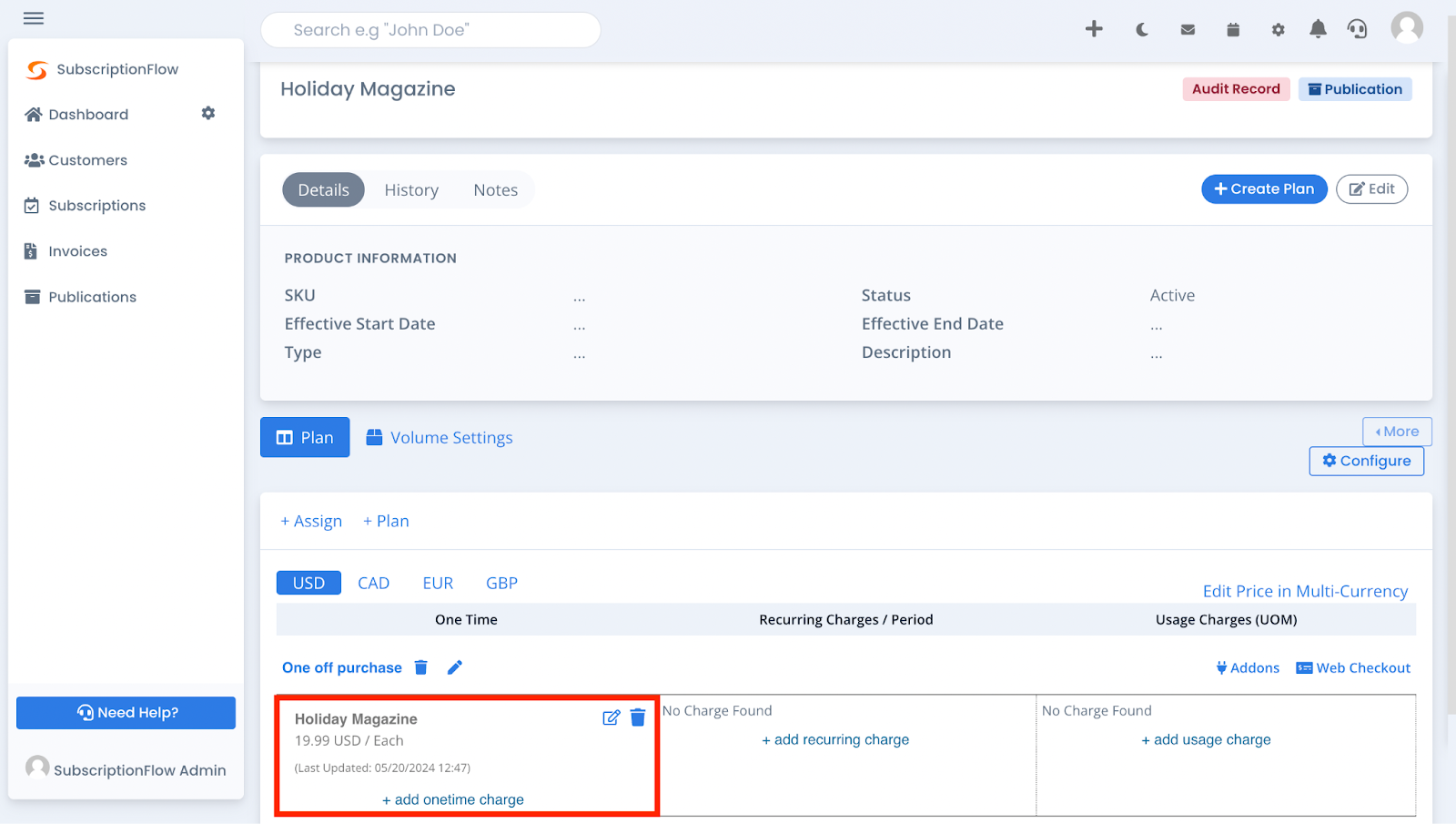 Create a One-off Invoice – SubscriptionFlow
