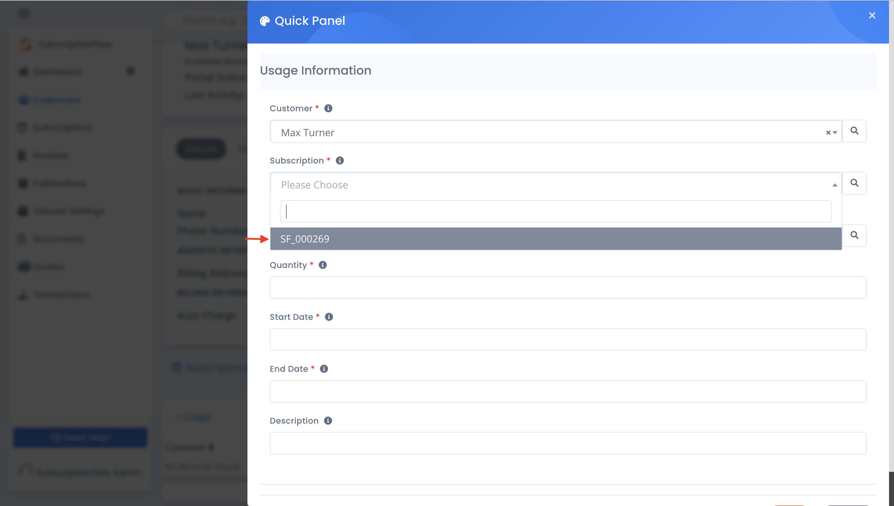 Posting Usage Data – SubscriptionFlow