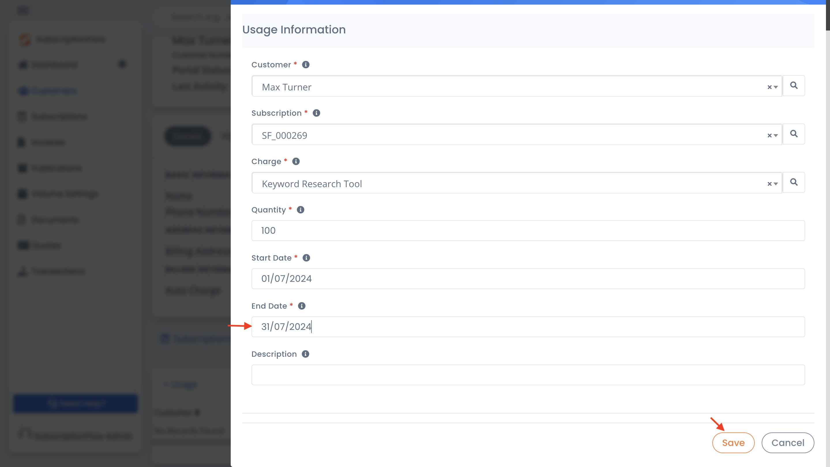 Posting Usage Data – SubscriptionFlow