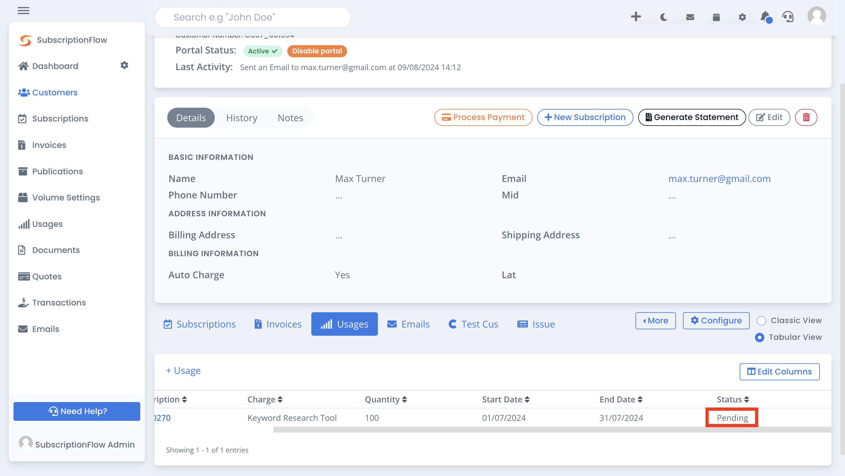 Posting Usage Data – SubscriptionFlow