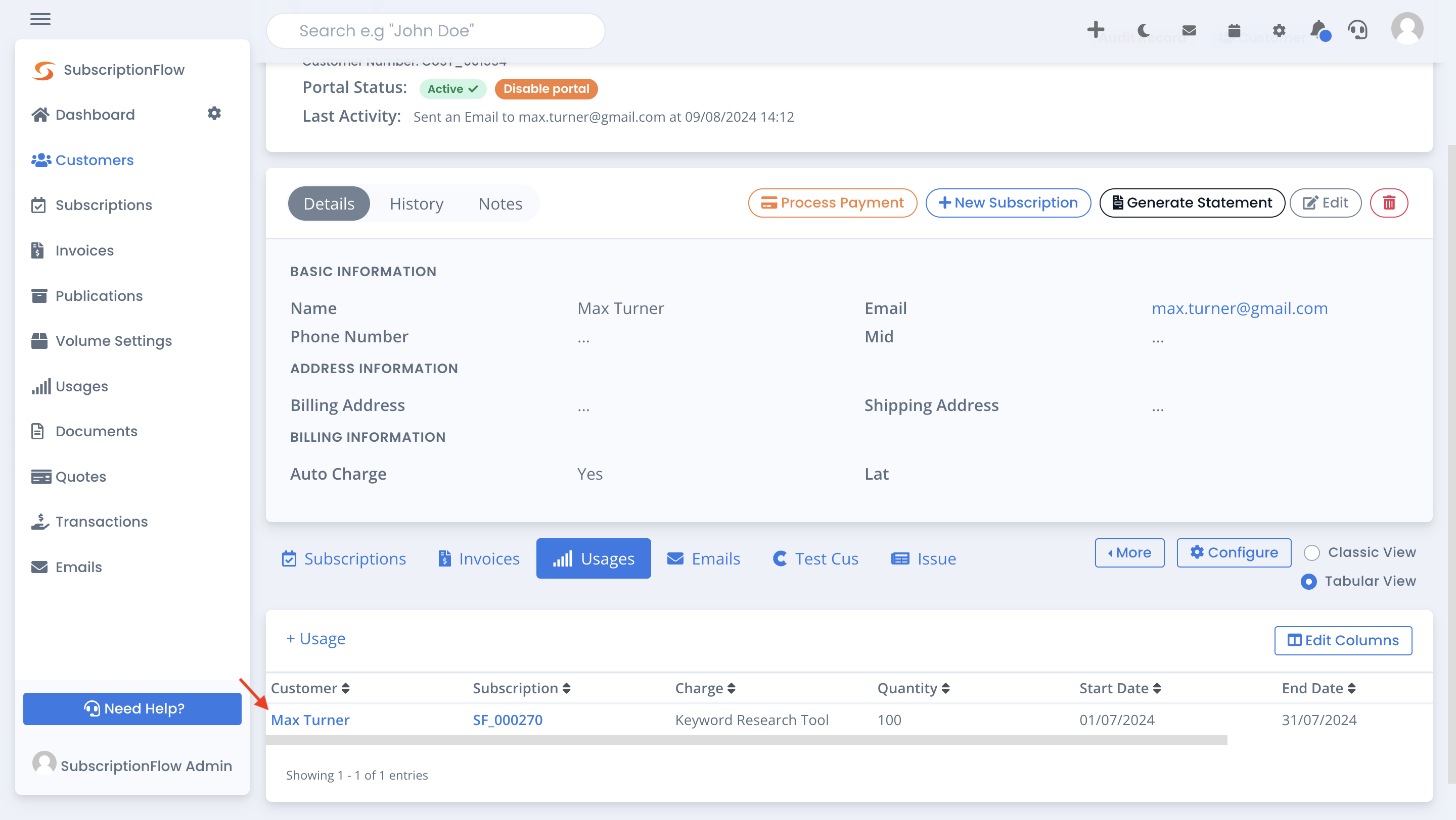 Posting Usage Data – SubscriptionFlow