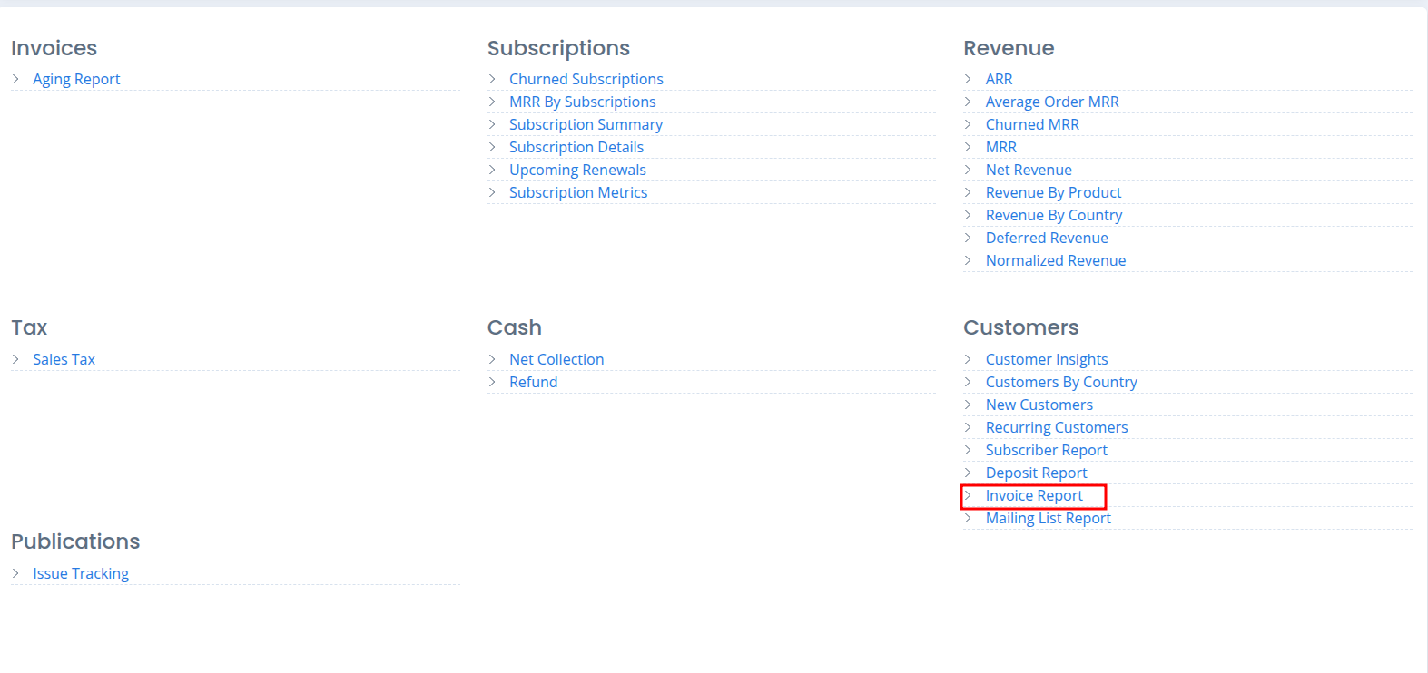 Invoice report – SubscriptionFlow
