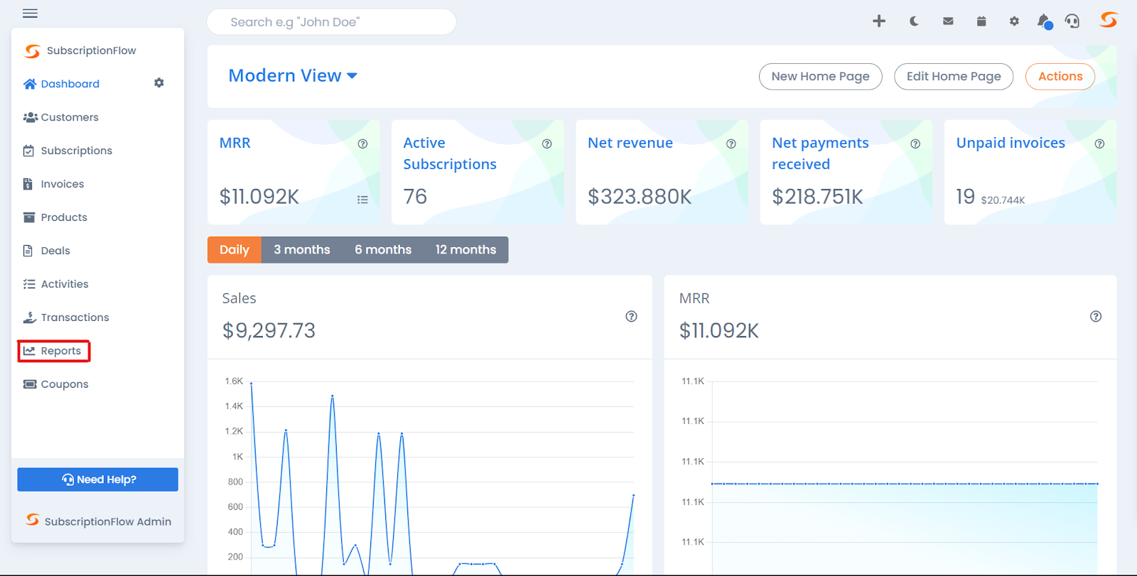 Revenue by Product – SubscriptionFlow